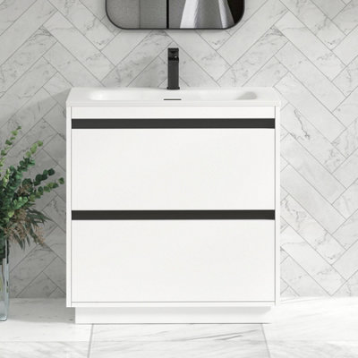 Orion 800mm Matte White 2 Drawer Floor Standing Vanity Unit with Stone ...