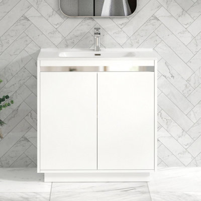 Orion 800mm Matte White 2 Drawer Wall Hung Vanity Unit with Ceramic ...