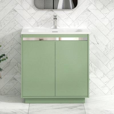 Orion 800mm Mint Green 2 Door Freestanding Vanity Unit with Stone Basin ...