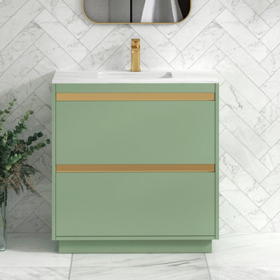 Orion 800mm Mint Green 2 Drawer Floor Standing Vanity Unit with Carrara ...