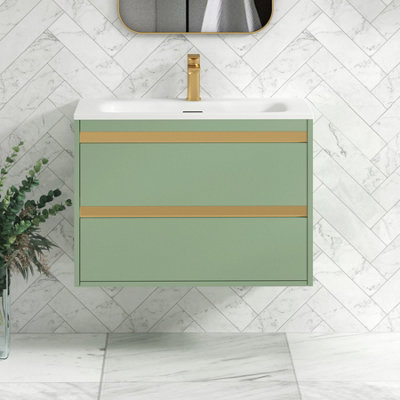 Orion 800mm Mint Green 2 Drawer Wall Hung Vanity Unit with Undrilled ...