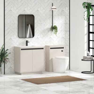 Orion 800mm Warm Taupe 2 Door Floor Standing Vanity Unit with Carrara ...