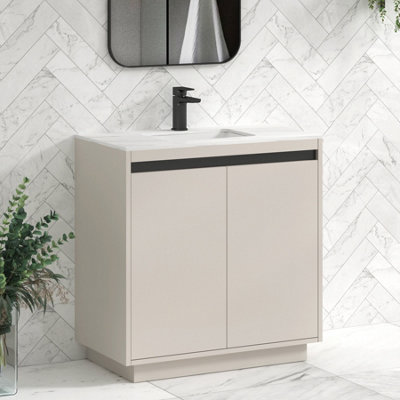 Orion 800mm Warm Taupe 2 Door Floor Standing Vanity Unit with Carrara ...