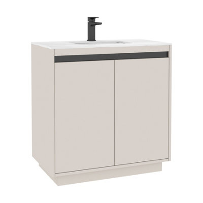 Orion 800mm Warm Taupe 2 Door Floor Standing Vanity Unit with Carrara ...