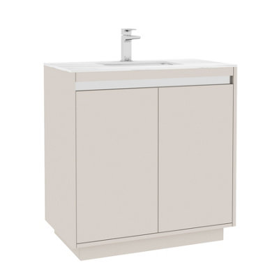 ORION 800MM WARM TAUPE 2 DOOR FREESTANDING VANITY UNIT WITH CARRARA ...