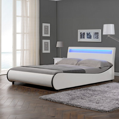 Orion LED Lights Headboard Gaming Style Faux Leather Small Double Bed ...