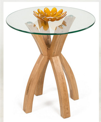 Orlando Solid Oak Glass Lamp Side End Table Modern Clear Living Room