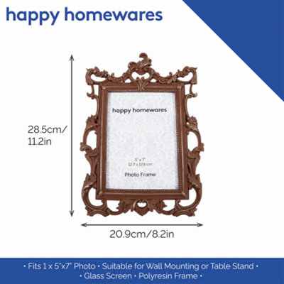 Ornate Rustic Bronze Scrollwork Floral 5x7 Picture Frame with Brushed ...