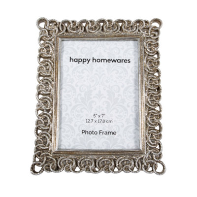 Ornate Traditional Aged Rustic Silver 5x7 Picture Frame with Spiral ...