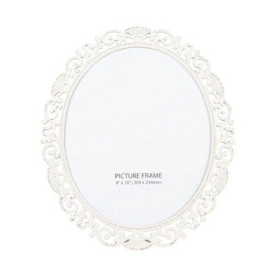 Ornate Vintage Oval 8x10 Picture Frame in White Wash with Rustic Fleck ...