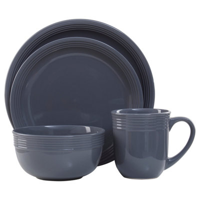 Orsina 16 Piece Grey Dinner Set, 16Pc Dark Grey Dinner Set, Chic Grey ...