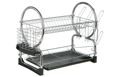 Orsina 2 Tier Dish Drainer With Black Plastic Tray, Chrome Wire Rack ...