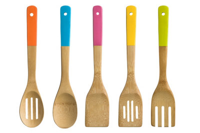 Orsina 5pc Bamboo Utensil Set,Slotted Spoon, Spoon, Turner, Slotted ...