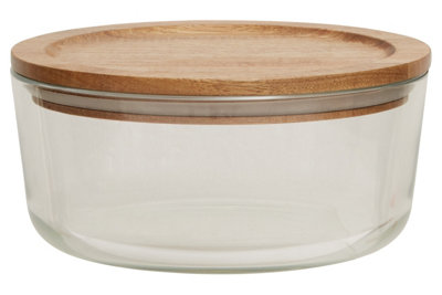 Orsina 850ml Round Glass Container with Acacia Lid, Glass Container ...