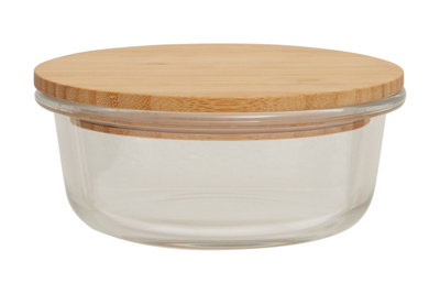 Orsina 950ml Round Glass Container with Bamboo Lid, Glass Container ...