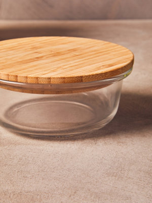Orsina 950ml Round Glass Container with Bamboo Lid, Glass Container ...
