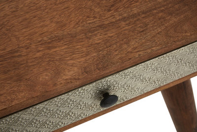 Orsina Acacia Wood Console Table with Embossed Drawers, Travel-Inspired ...