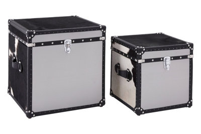 Orsina Black And White Genuine Cowhide Storage Trunk Set,Natural ...