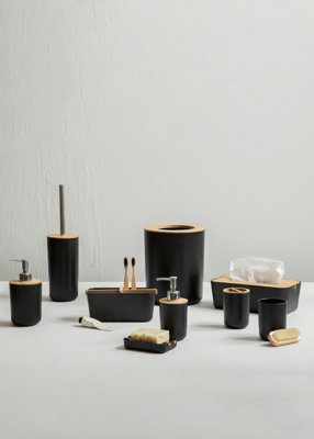 Orsina Black Bamboo Fibre Waste Bin, Minimalist Recycling Bin, Indoor ...