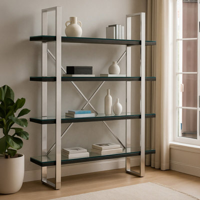 Orsina Black Four Tier Shelf Unit, Matte Black Open Frame Bookcase with ...
