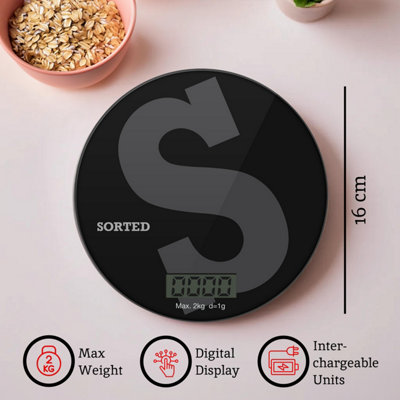 Orsina Black Glass 2kg Digital Kitchen Scale, Accurate Measurements for ...