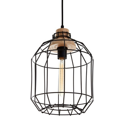 Orsina Black Iron Cage Pendant Light, Geometric Wire Frame Ceiling Lamp ...