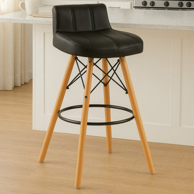 Orsina Black Leather Effect Bar Stool, Comfortable Seating Faux Leather ...