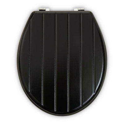 Orsina Black Panel Effect Toilet Seat, Wooden Toilet Lid with Metal ...