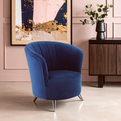 Orsina Blue Tub Chair, Stylish Office Chair, Classy Velvet Chair, Round ...