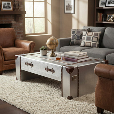 Orsina Coffee Table, Industrial Coffee Table, Aluminium Plated Silver ...