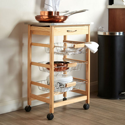 ORSINA COMPACT BUILD GLENN 3 WIRE BASKETS PINEWOOD KITCHEN TROLLEY ...