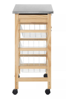ORSINA COMPACT BUILD GLENN 3 WIRE BASKETS PINEWOOD KITCHEN TROLLEY ...