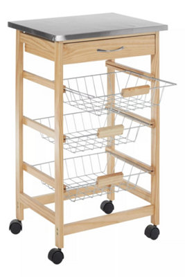 ORSINA COMPACT BUILD GLENN 3 WIRE BASKETS PINEWOOD KITCHEN TROLLEY ...
