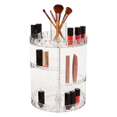 Orsina Contemporary 3 Tier Rotating Cosmetic Organiser, Clear Makeup ...