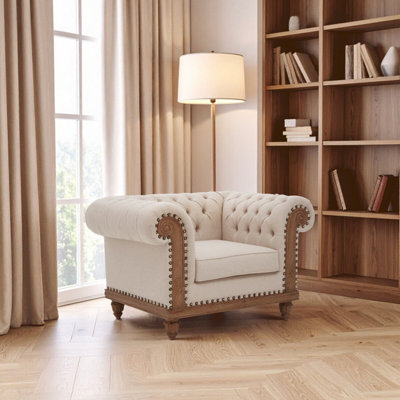 Orsina Cream Chesterfield Armchair, Tufted Fabric Statement Chair with ...