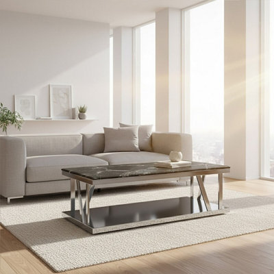 Orsina Durable Marble Top Coffee Table, Contemporary Decorative Coffee ...