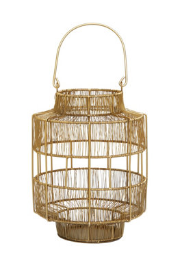 ORSINA GOLD WIRE LANTERN, MODERN DECORATIVE CANDLE HOLDER, OPEN ...