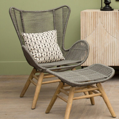 Orsina Grey Rope Lounge Chair and Footstool, High-back Space-Saver ...