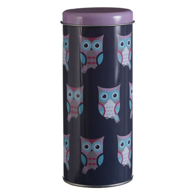 Orsina Happy Owls Round Storage Canister, Colourful Metal Tin With ...