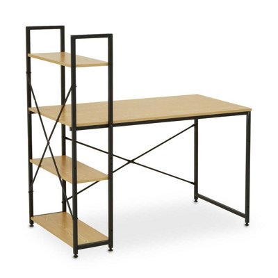 Orsina Light Yellow Desk With Black Metal Frame and Shelves,Shelf Unit ...