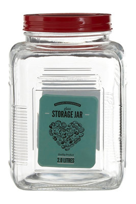 ORSINA LUCA ASSORTED SQUARE CLEAR GLASS LARGE STORAGE JAR, 2L CAPACITY ...