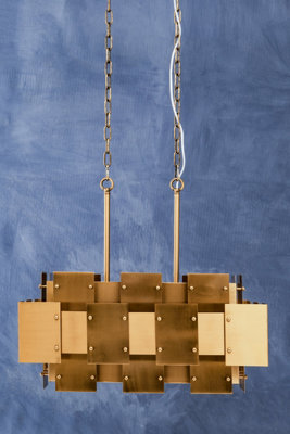 Orsina Metal Brass Finish Pendant Light With Eight Bulbs, Modern ...