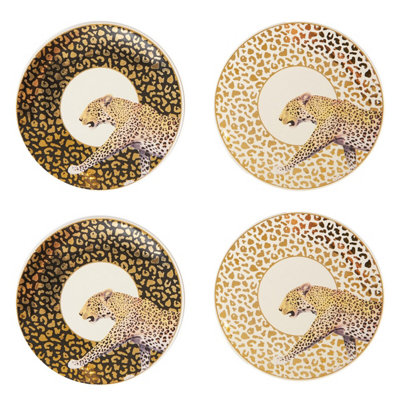 Orsina Metallic Accent Set of 4 Canape Plates,Stoneware Canape Set ...