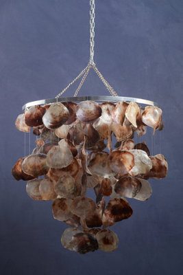 Orsina Natural Shell Pendant Shade, Circular Frame With Cascading Palu ...