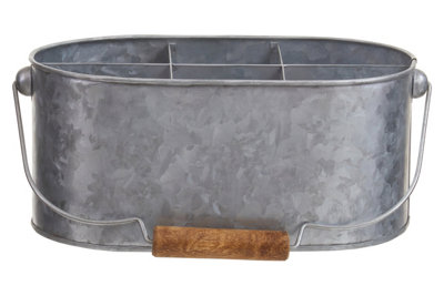 Orsina Oblong Caddy, Rustic Metal Storage Caddy With Wooden Handle ...