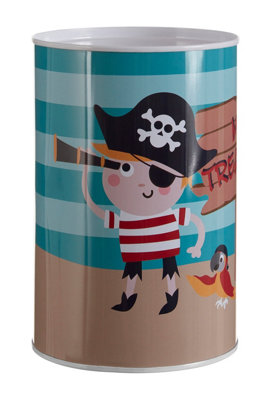 Orsina Pirate Round Money Tin, Sturdy and Secure Tin Money Box, Sealed ...