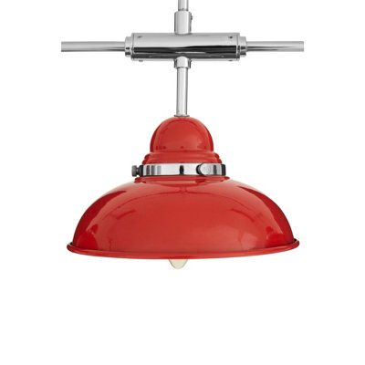 Orsina Red Pendant Light With Chrome Trim, 3 Hanging Lamps On Steel Bar ...