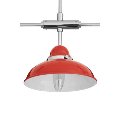Orsina Red Pendant Light With Chrome Trim, 3 Hanging Lamps On Steel Bar ...