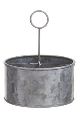 Orsina Round Cutlery Caddy, Rustic Metal Utensil Holder With Wooden ...
