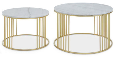 Orsina Set of 2 White Marble & Gold Frame Side Tables, Round White ...